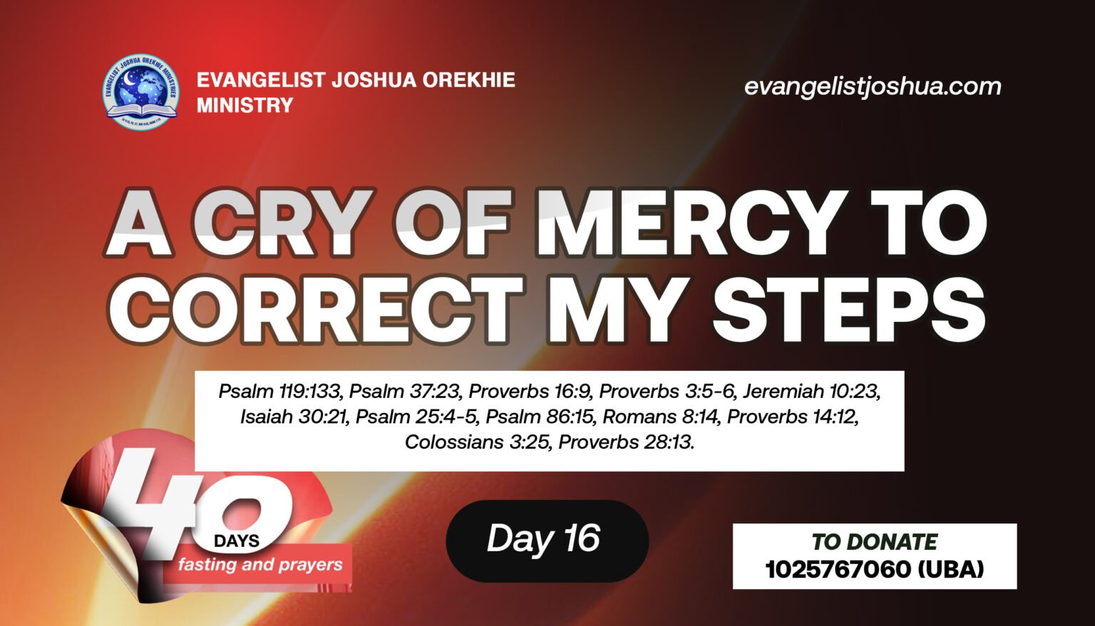 DAY 16 (40 DAYS FASTING) A CRY FOR MERCY TO CORRECT MY STEPS ...